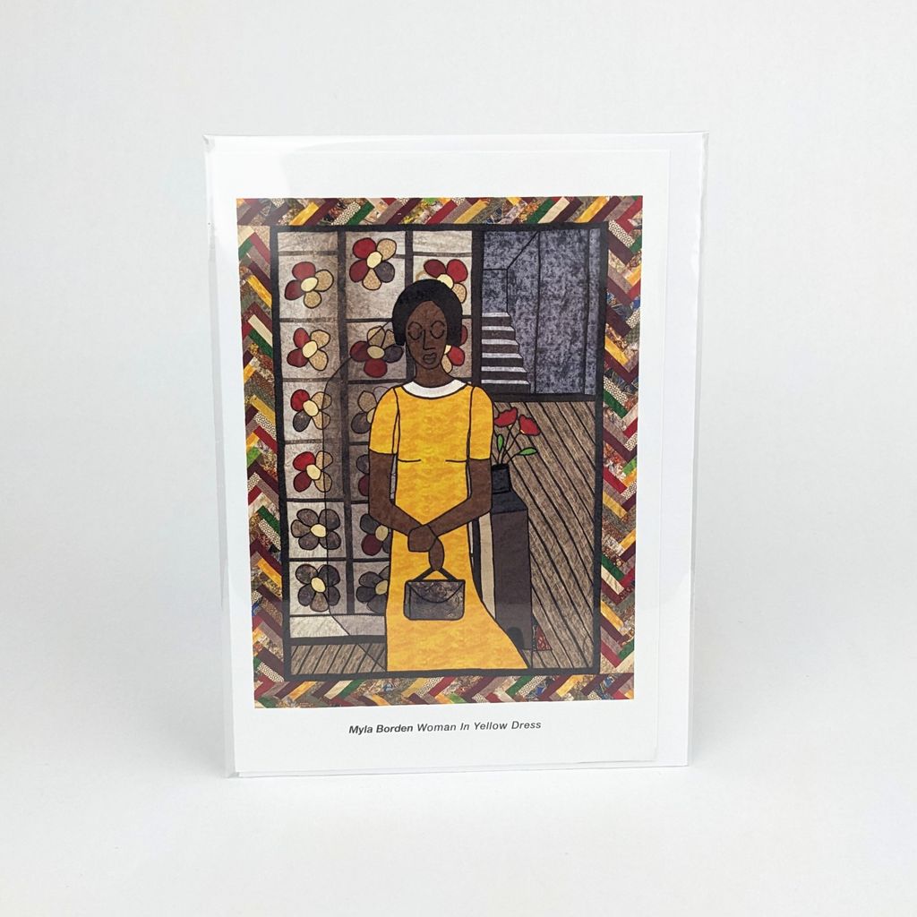 Secret Codes Card - Woman In Yellow Dress – Textile Museum of Canada Shop